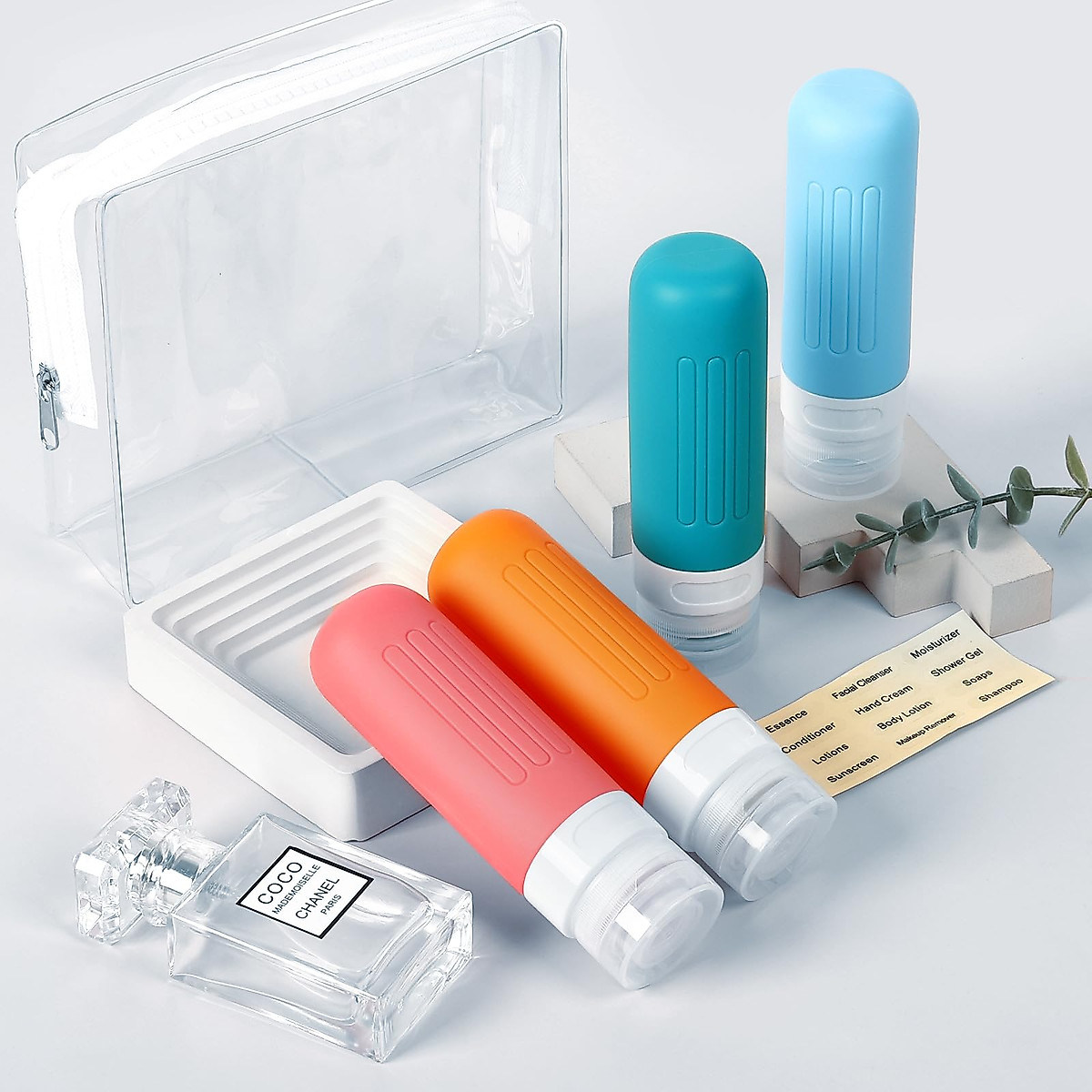 Meartchy 4 Pack Travel Bottles for Toiletries, 3oz Leak Proof Silicone Travel Size Toiletries Bottles, BPA Free Squeezable Travel Size Containers, TSA Approved Travel Essentials (Multicolor)