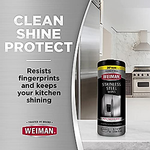 Weiman Stainless Steel Cleaning Wipes [2 Pack] Removes Fingerprints, Residue, Water Marks and Grease From Appliances - Works Great on Refrigerators, Dishwashers, Ovens, Grills and More