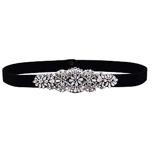 ULAPAN Rhinestone Black Elastic Belts for Women Interlocking Stretch Belt(S394)
