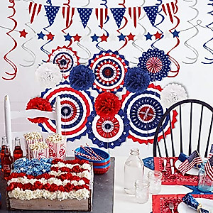 Bunny Chorus 4th of July Decorations Set 32pcs, Red White Blue Independence Day Patriotic Decorations, Large Paper Fans, Pom Poms, USA Flag Pennant Banner, Star Streamer Decor for Memorial Day