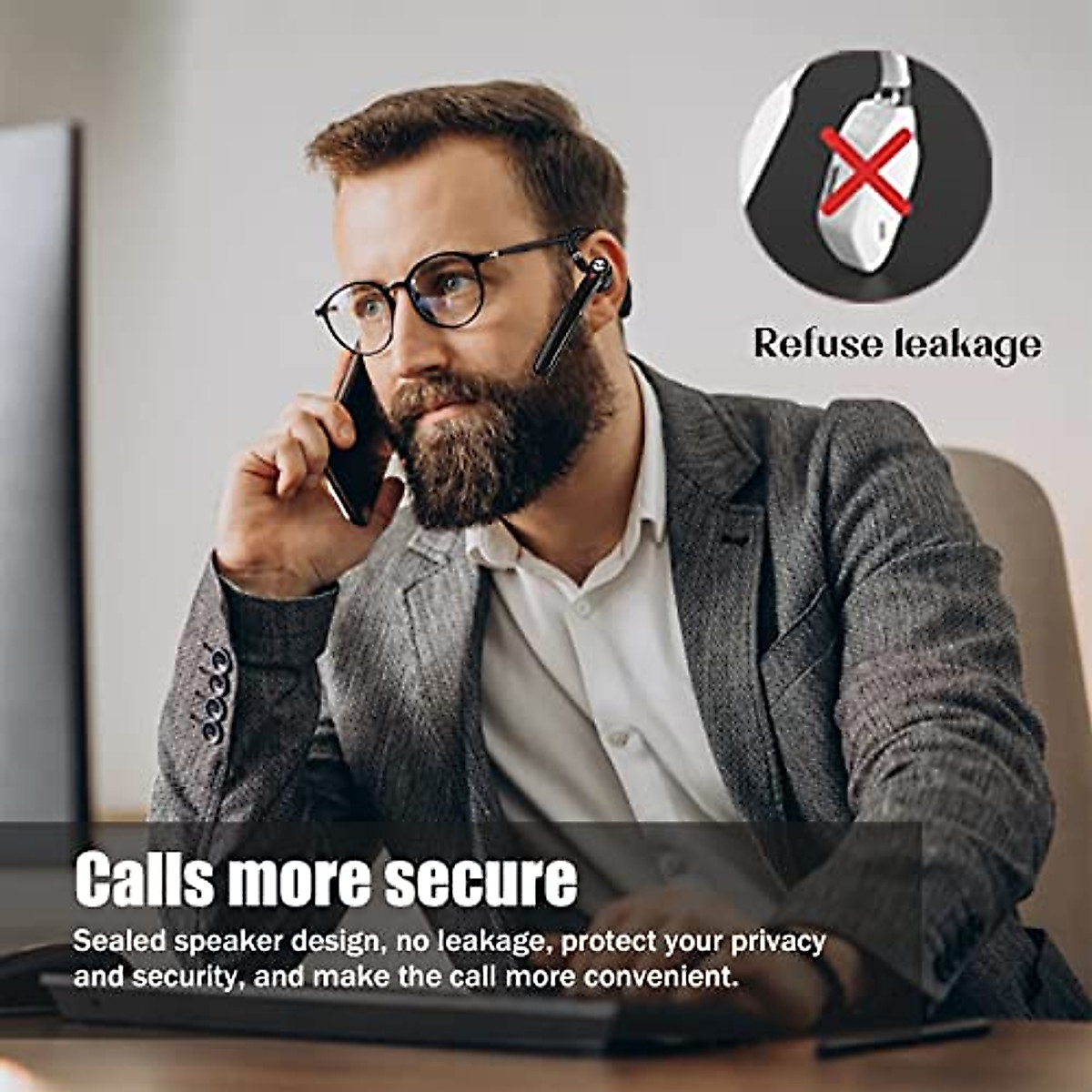 ESSONIO Bluetooth earpiece for Cell Phone Bluetooth Headset with mic Trucker Headset Bluetooth 5.0 Single Ear Hands-Free Headphones Support for Rotation Headphones for iPhone,Android