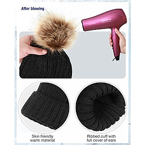 6 Pieces Women Knitted Winter Hat Glove Set Skull Cap Beanie Touchscreen Gloves Texting Gloves for Women (Black, White, Grey)