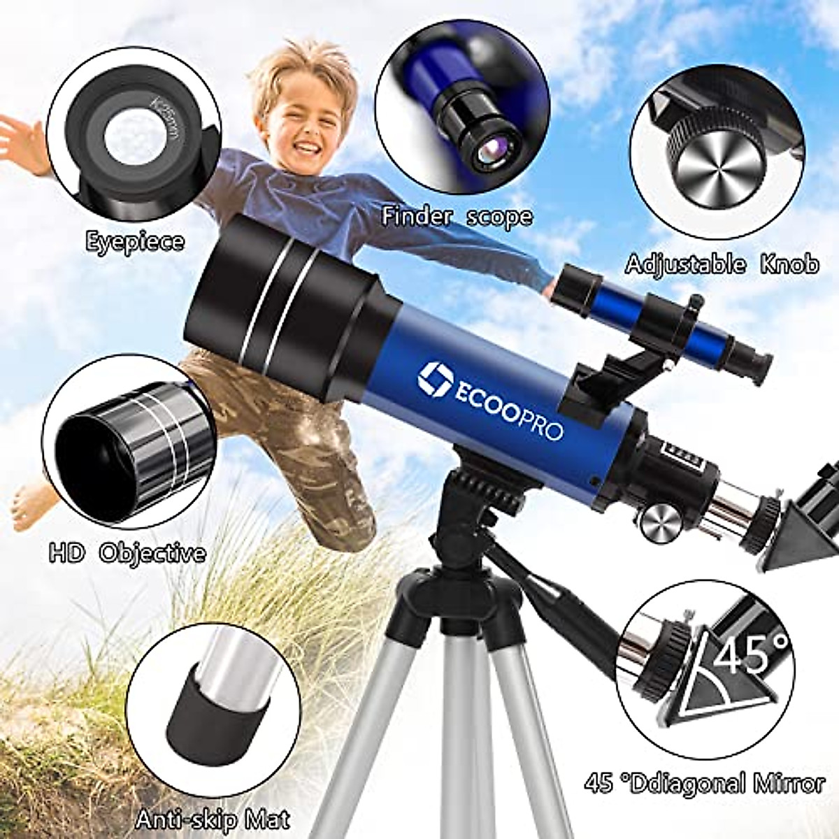 Telescope for Kids Beginners Adults, 70mm Astronomy Refractor Telescope with Adjustable Tripod - Perfect Telescope Gift for Kids