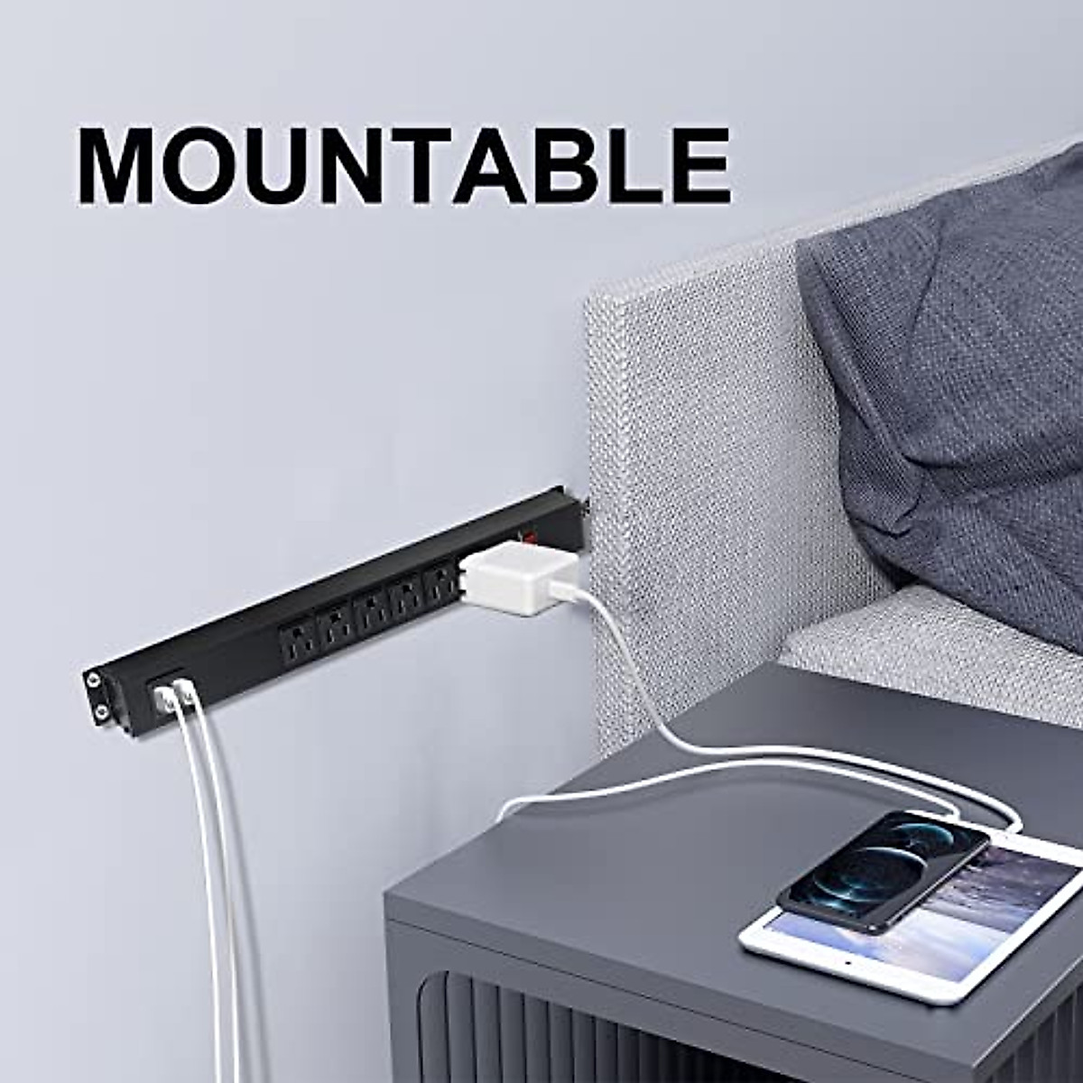 6 Outlet Surge Protector, Metal Power Board with USB Port, Wall Mount Power Board, 8 ft. Braided Extension Cord, 15A 125V 1875W…