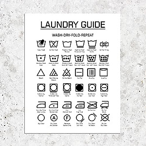 Laundry Wash Symbols Print Wall Art Laundry Symbols Guide Sign Art Farmhouse Wood Laundry Room Decor Wall Art Frame NOT INCLUDED (8X10inches)