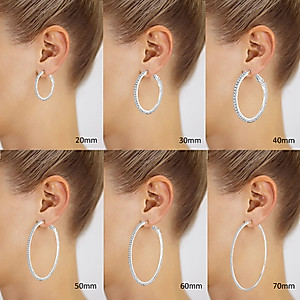 Large Rhinestone Hoop Earrings 925 Sterling Silver Post Cubic Zirconia Hoop Earrings Thin Rhinestones Round Hoop Earrings for Women Silver Hoop Earrings Sparkly Hoop Earrings with Crystals for Womens