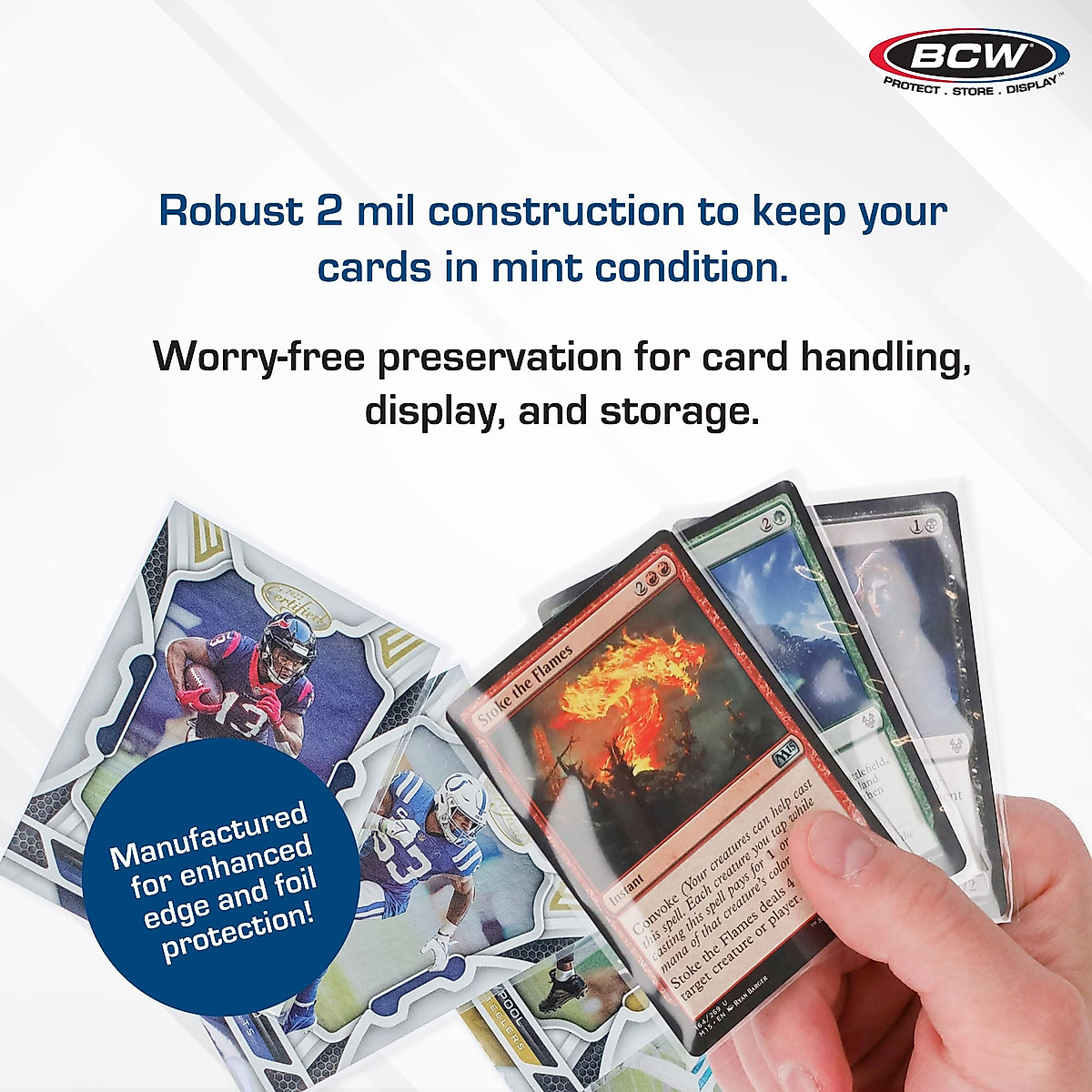 BCW Standard Card Sleeves - 2-5/8" x 3-5/8" - 100 Packs (10,000ct Total) | Crystal Clear Acid-Free, Toploader | Trading Card Sleeves for Baseball, Basketball, Football, Hockey, Pokemon, MTG, etc