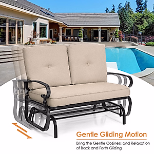 HAPPYGRILL Outdoor Swing Glider Bench Patio Loveseat Glider with Comfortable Cushions, 2 Persons Rocking Glider Chair for Porch Balcony Garden Poolside