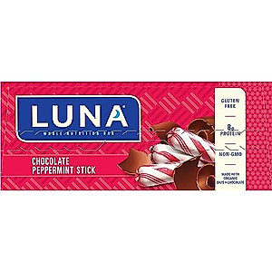 LUNA Bar - Chocolate Peppermint Stick - Gluten-Free - Non-GMO - 7-9g Protein - Made with Organic Oats - Low Glycemic - Whole Nutrition Snack Bars - 1.69 oz. (12 Pack)