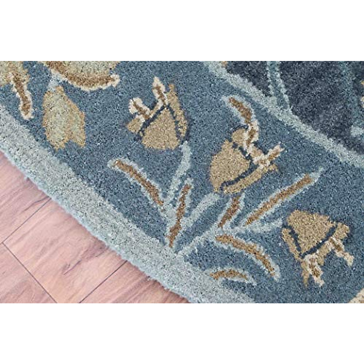 Old Hand Made Floral Blue Tulip Traditional Persian Oriental Woolen Area Rugs (8'x8' Round)