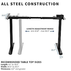 VIVO Electric Dual Motor Standing Desk Frame for 43 to 79 inch Table Tops, Frame Only, Ergonomic Standing Height Adjustable Base with Push Button Memory Controller, Black, DESK-V122EB