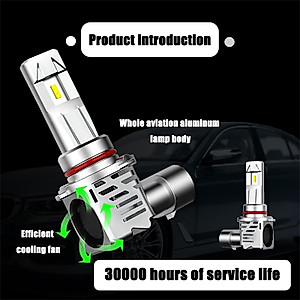 UGSHY 2 PCS 9005 HB3 Car LED Front Light, Super Bright Car LED Bulbs Kits, White Light Fog Light, Aluminum High Beam, Universal Automobile IP65 Waterproof Bulbs Replacement, UGDD1701WH-9005/HB3