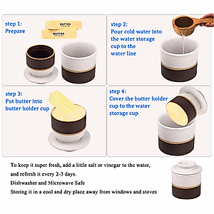 Ceramic Butter Crock For Counter With Water Line White Brown Butter Keeper French Butter Dish Porcelain Butter Holder With Water Line Butter Cup