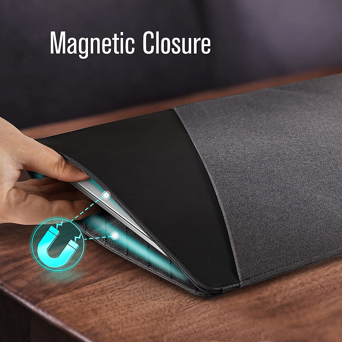 FINPAC 13 Inch Laptop Sleeve Case, Slim Handbag with Magnetic Closure for 12.9" iPad Pro 2018-2022, MacBook Air 13 2018-2022, MacBook Pro 13 2016-2022, Surface Laptop Go, Surface Pro 9/X/8/7/6, Black