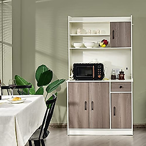 LOKO Kitchen Pantry Storage Cabinet, Kitchen Buffet with Hutch with Adjustable Shelves and Cable Management Hole, Tall Kitchen Hutch with Anti-tip Devices, 39.5 x 15.5 x 71 inches (White)
