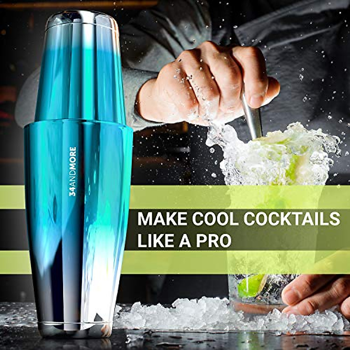 Bartender Kit. Boston Cocktail Shaker Set. Mixology Bar Set Tools Accessories for Professional and Home Bartending. Barware Kit: Two Weighted Shaker Tins, Muddler, Strainer, Jigger, Mixing Spoon, etc