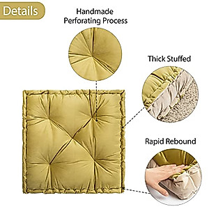 HIGOGOGO Extra Large Floor Cushion, 20"x20" Square Tufted Seating Floor Pillow with Frilled Edge, Outdoor Thicken Meditation Cushion for Yoga, Reading, Kids Playing and Pet Sleeping, Grass-Green