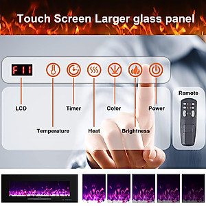 Oxhark Flame 50 inch Electric Fireplace, Wall Mounted and Recessed Fireplace Insert with Remote Control, 13 Flame Effects, 5 Brightness, Realistic Logs & Crystals, 1500W(5100BTU), Timer, Black