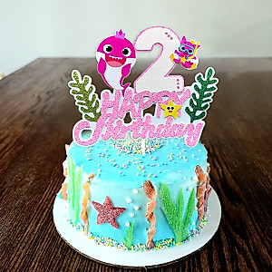 SELPONT Topper 2nd Birthday Girl, Shark Cake Topper 2,