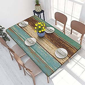 Aiojool Teal Wood Grain Tablecloth Fitted Table Cloth for 4 Foot Rectangle Table, Elastic Edged Table Cover for Indoor Outdoor Patio Picnic, 30 X 48 Inch