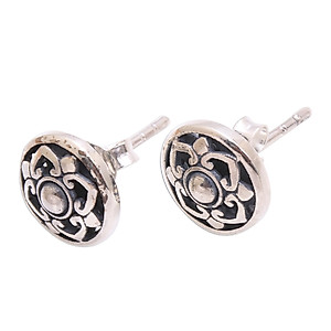 NOVICA Artisan Handcrafted Sterling Silver Stud Earrings Round Lotus Flower No Stone Indonesia Floral [0.1 in H x 0.4 in Diam.] ' Lotus Kingdom'