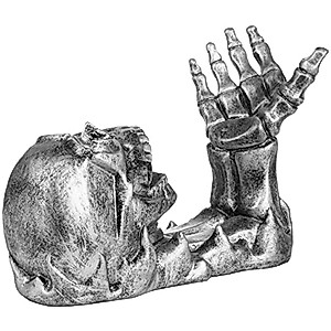 BRUBAKER Wine Bottle Holder Skull - Skull with Skeleton Hand Silver - Polyresin Bottle Decoration Figure Hand Painted Wine Accessory - Funny Wine Gift