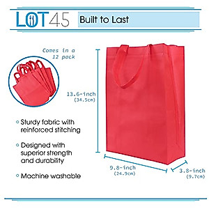 Lot45 Bulk Reusable Bags with Handles - 12pk Cloth Gift Bags 13.6 x 9.8in Reusable Grocery Bags Foldable Tote Bag Set