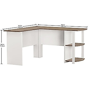 Ameriwood Home Dakota L-Shaped Desk with Bookshelves, White/Sonoma Oak