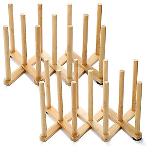 Lawei 2 Pack Bamboo Bottle Drying Rack, Retractable Bottle Cup Dish Drying Rack, Plastic Bag Dryer Rack and Portable Drainer Stand Holder for Water Bottles, Plate, Cup, Pot Lid, Cutting Board