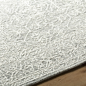 Hauteloom Yadid Wool Living Room, Bedroom Area Rug - Traditional - Light Silver, Off White, Silver Gray - 6' x 9'