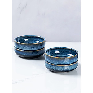 Tacuhy 3 Oz Ceramic Soy Sauce Dish Small Pinch Seasoning Sushi Dip Bowl 3.5 Inch Mini Side Dishes Tomato Sauce Cups Condiment Dipping Bowls, Set of 4, Blue