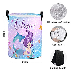Custom Mermaid Laundry Basket Personalized Girls Laundry Basket with Name Customized Laundry Hamper for Girl Kids Baby (Style 01)
