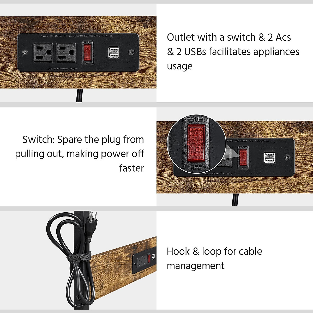 Topeakmart 3 Tiers Rolling Computer Desk with Power Outlet and USB Ports for Space Saving, Home Office Desk with Keyboard Tray and Printer Shelf on Wheels, Laptop PC Workstation Table, Rustic Brown