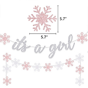 Snowflake Girl Baby Shower Banner Winter Party Decoration Its A Girl Letter Garland Pink Silver Supplies
