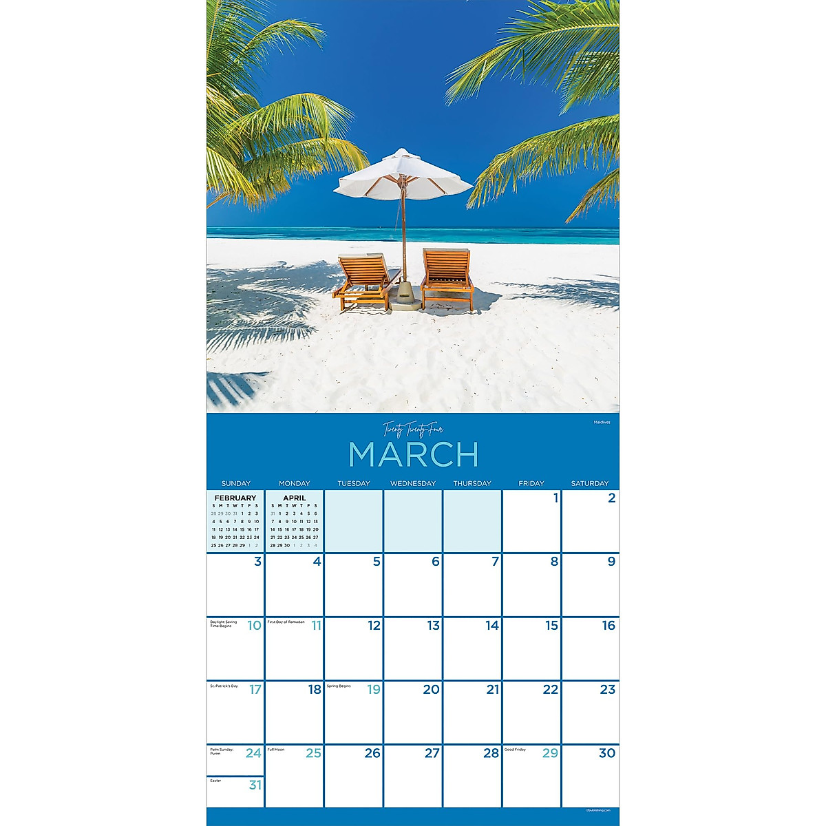 TF PUBLISHING 2024 Tropical Escapes Wall Calendar | Large Grids for Appointments and Scheduling | Vertical Monthly Wall Calendar 2024 | Home and Office Organization | Premium Gloss Paper | 12"x12”