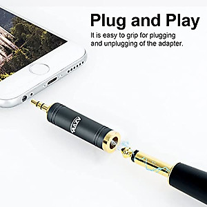 AAZV 1/4'' to 3.5mm Stereo Pure Copper Adapter, 1/8 ''（6.35mm）Plug Male to 1/4 ''（3.5mm）Jack Female Stereo Adapter Mini Jack Aux Converter Compatible with Speaker Headphone, Amp Adapte - Black, 2 Pack