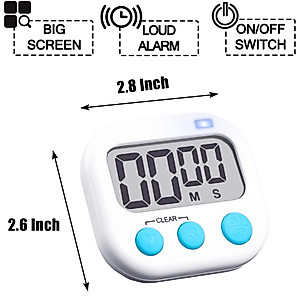 Timer for Kids Teachers Digital Kitchen Timers for Cooking Large Magnetic Classroom Timer 2Pack-White Blue