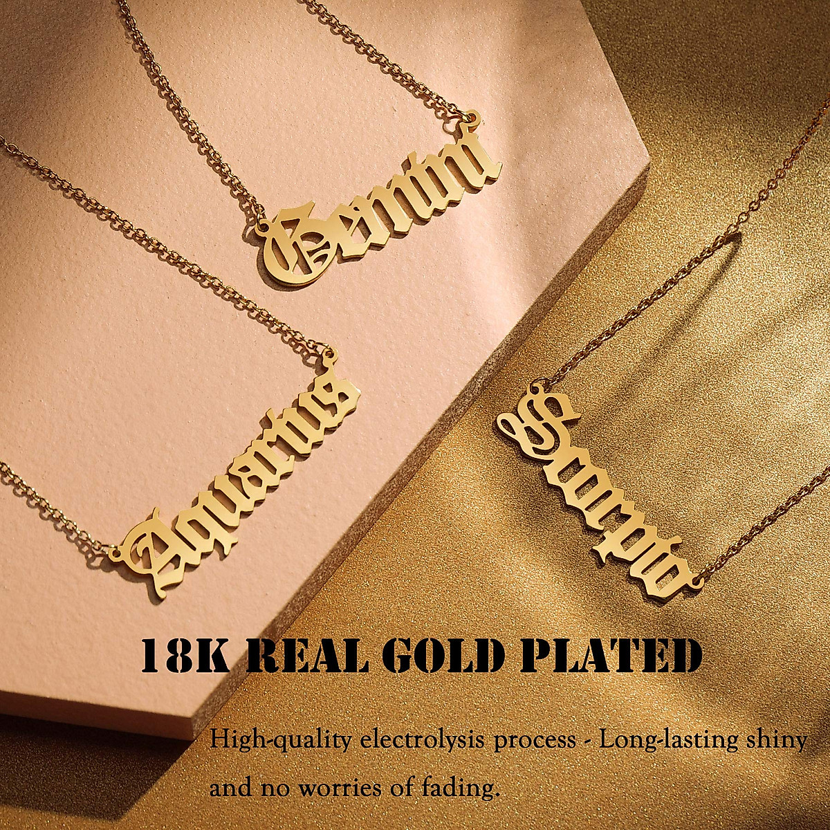 Taurus Necklace for Women Zodiac Necklace Gold Old English Letter Astrology Constellation Horoscope Sign Pendant BFF Birthday Gift