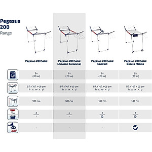 Leifheit Pegasus 200 Solid Standing Clothes Airer with Accessories, Folding Clothes Rack for Outdoor and Indoor, 20 m Clothes Horse with 4 Clips for Drying Small Items and 5 Hangers [Amazon Exclusive]