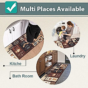Carvapet 2 Piece Kitchen Rug Set Non-Slip Backing Mat Throw Rug for Kitchen Doormat Runner Rug Set,Cafe Design (17"x48"+17"x24")