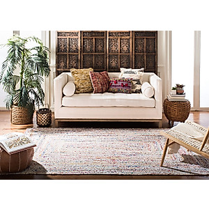 SAFAVIEH Braided Collection Area Rug - 8' x 10', Ivory & Multi, Handmade Boho Reversible Cotton, Ideal for High Traffic Areas in Living Room, Bedroom (BRD210B)