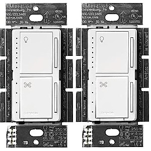 Lutron Maestro Fan Control and Light Dimmer for Dimmable LEDs, Incandescent, and Halogen Bulbs, Single-Pole, MACL-LFQ-WH, White (2-Pack)