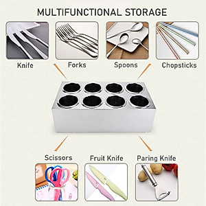 tonchean Stainless Steel Utensil Organizer, 8 Hole Commercial Silverware Caddy with Removable Cups, Restaurant Flatware Cylinder Holder Silverware Holder for Party