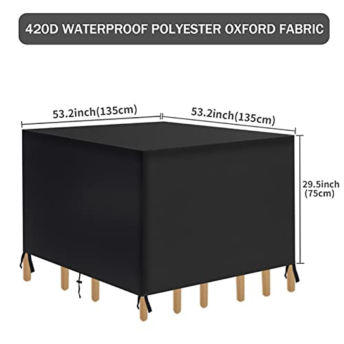 Kaucytue Patio Furniture Covers, 53" L×53" W×29.5" H Outdoor Furniture Cover Waterproof Square, Heavy Duty 420D Outdoor Table and Chair Set Covers, Black