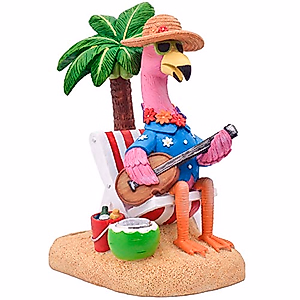 TERESA'S COLLECTIONS Flamingo Garden Statues with Outdoor Solar Lights for Yard,Hawaii Beach Flamingo Yard Art,Tropical Resin Sculptures Figurines for Patio Lawn Decorations,Gift,7.3"