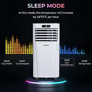COSTWAY Portable Air Conditioner, 8000BTU Air Cooler with Drying, Fan, Sleep Mode, 2 Speeds, 24H Timer Function, Remote Control, Cools Room up to 230 Sq. ft, Air Cooling Fan for Home & Office Use, Window Kit Included, White(8000BTU)