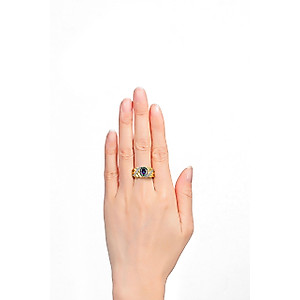 Rylos Rings for Women 14K Gold Plated Silver Ring Classic 9X7MM Oval Gemstone & Diamonds June Alexandrite Jewelry Size 7