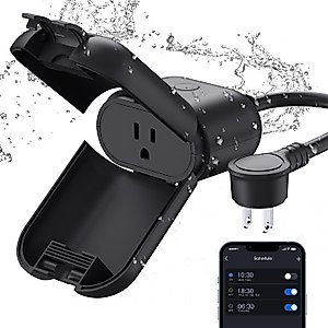 ELEGRP PQR10 Outdoor Smart Plug Waterproof IP66, WiFi Plug Compatible with Alexa & Google Assistant, Smart Outdoor Outlet for String Lights, No Hub Required, 400W Max, UL Certified, 1 Pack, Black