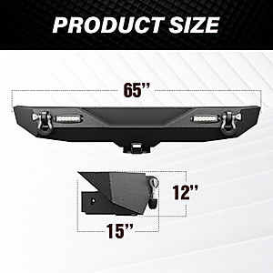 EYOUHZ Rear Bumper Compatible with 2007-2018 Jeep Wrangler JK JKU Unlimited Rock Crawler Rear Bumper Built-in 2" Hitch Receiver, D-Rings and 2 x 18W LED Lights for 2/4 Doors (Textured Black)