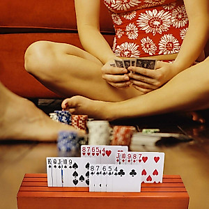 Exqline Wooden Playing Card Holder Tray Rack Organizer for Kids Seniors Adults - 13.8 inch* 3.1 Inch Extended Versions Long Enough for Bridge Canasta Strategy Card Playing